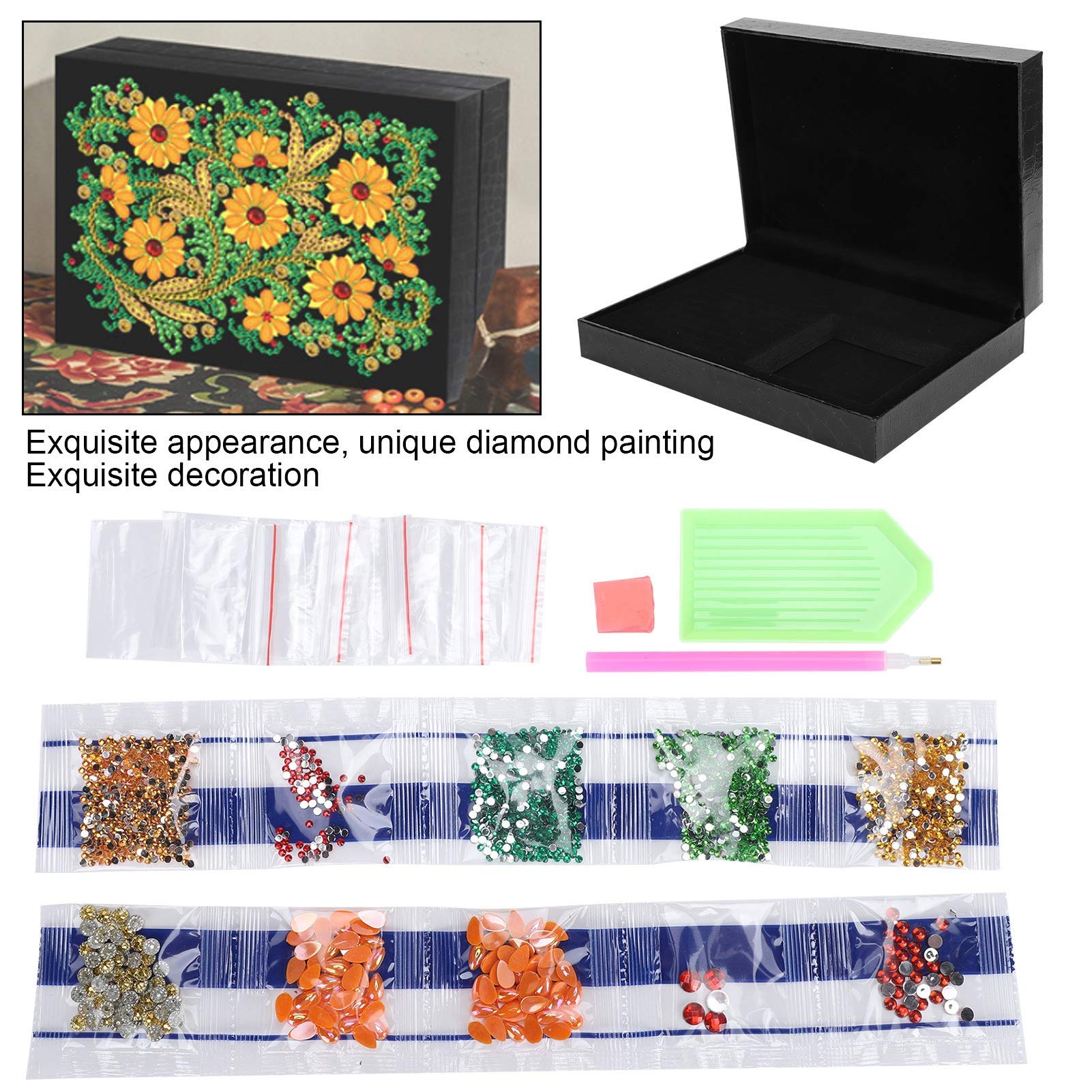 Hilitand Manual DIY Exquisite Diamond Painting Storage Organizer Container Kits, 5D Special Shaped Rhinestone Diamond Painting Box Crystal Craft Interior Painting for Earrings,Toys and Makeup Storage