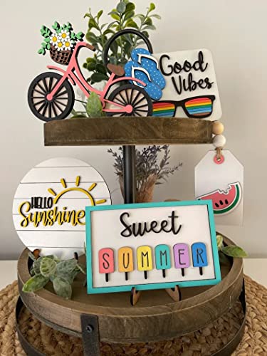 Summer Tier Tray Decor Summer Decor Summer Time Hello Summer Hierarchical Tray Decorative Set Summer Chevron Board Logo Rural Farmhouse Decorative Decorations Signs