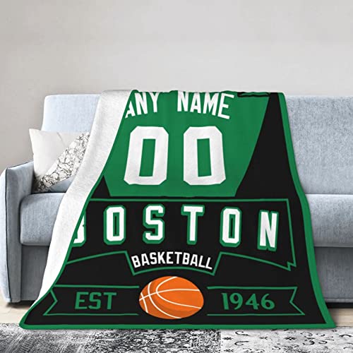 Custom Throw Blankets for Bed Personalized Basketball City Fans Gift Winter Summer Fleece Blanket Name and Number, 30"x40", 50"x60"