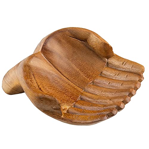 FelRelWel Carved Storage Handmade Decorative Bowl, Household Wooden Storage Tray, Hands Folded Upward Sacrificial Tray, Crystal Display Stand, Key Storage Decorative Tray, Household Wooden Art,Brown