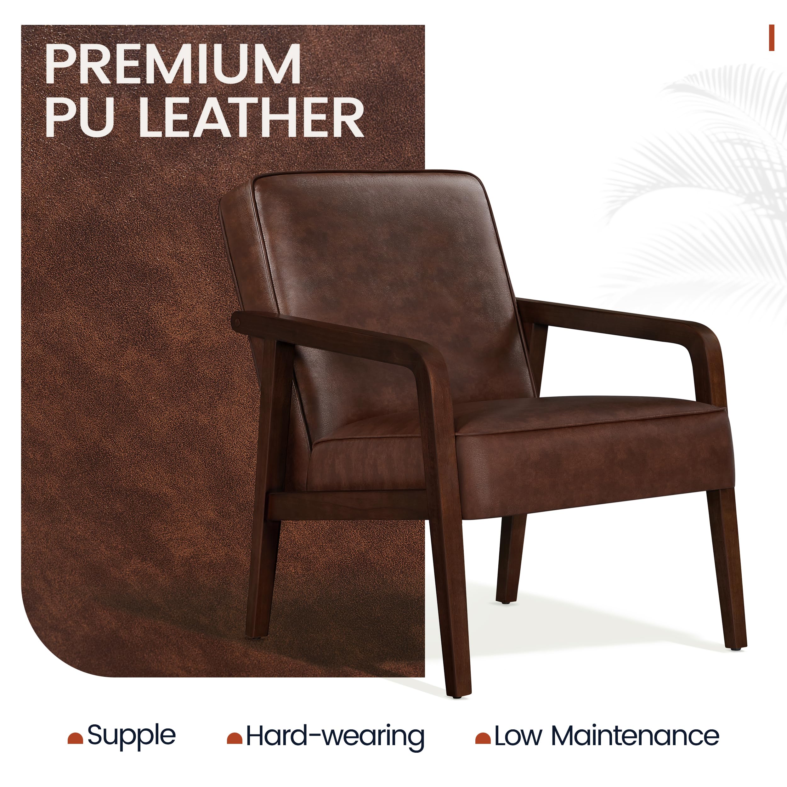 Yaheetech Accent Chair, PU Leather Reading Chair, Mid Century Modern Arm Chair with Solid Wood Frame for Living Room Bedroom Waiting Room, 2 Pieces, Dark Brown