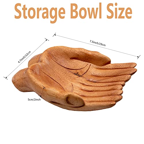 FelRelWel Carved Storage Handmade Decorative Bowl, Household Wooden Storage Tray, Hands Folded Upward Sacrificial Tray, Crystal Display Stand, Key Storage Decorative Tray, Household Wooden Art,Brown