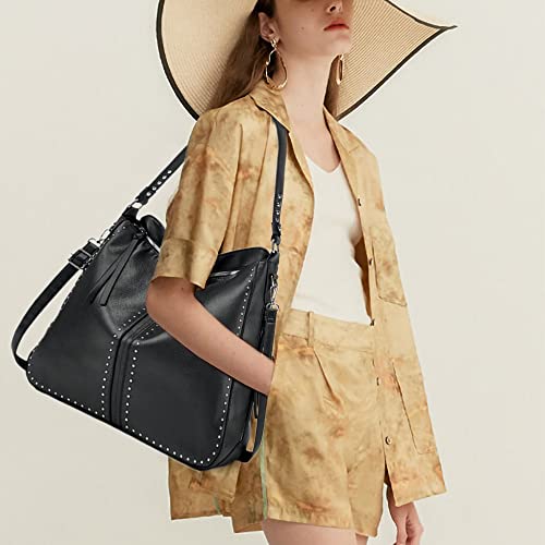 Viviphanhy Women Large hobo Leather tote concealed carry purses shoulder crossbody bags sets(Black)