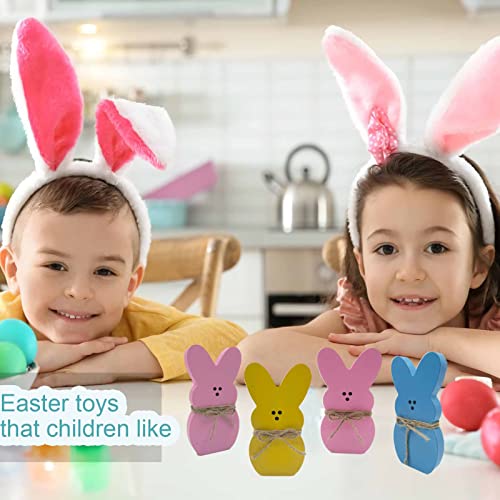LEIYUDAZI 3pcs Easter Wooden Sign Easter Bunny Table with Ropes Easter Decorations Spring Decorations for Home Spring Decorations for Parties Restaurants Office Home Farmhouse Gifts(Pink Blue Yellow)