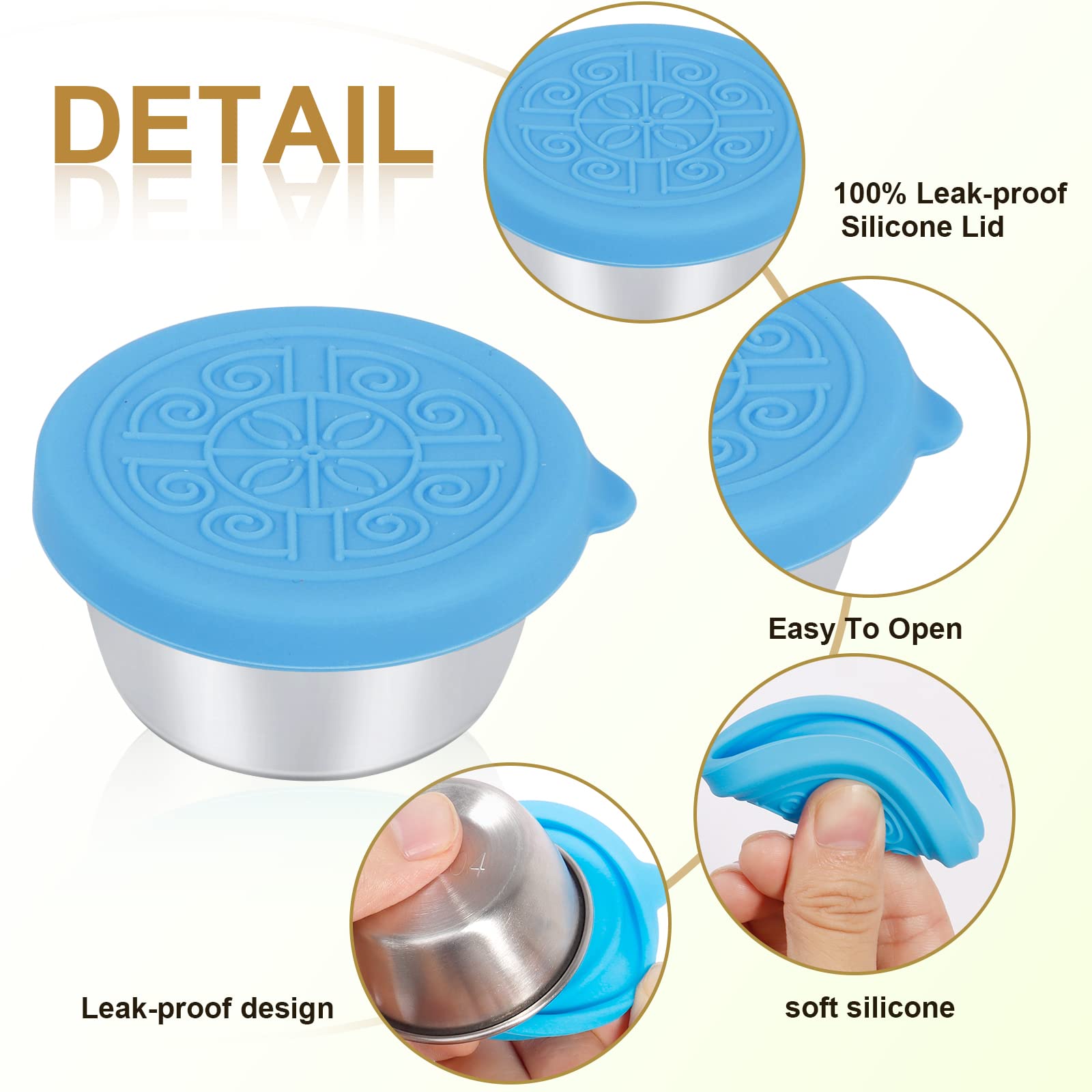 6 Pieces Metal Salad Dressing Containers To Go, Fits in Bento Box for Lunch, 1.7oz Small Condiment Containers with Lids, Premium Silicone, Leakproof Lids for Condiments Snacks Dipping Sauce