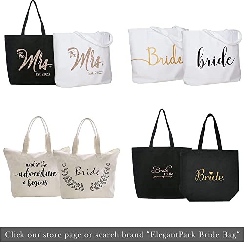 ELEGANTPARK Future The Mrs. EST. 2023 Personalized Bride Tote Wedding Bachelorette Bridal Shower Gifts Large Shoulder Bag White with Champagne Glitter