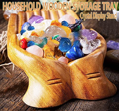 FelRelWel Carved Storage Handmade Decorative Bowl, Household Wooden Storage Tray, Hands Folded Upward Sacrificial Tray, Crystal Display Stand, Key Storage Decorative Tray, Household Wooden Art,Brown