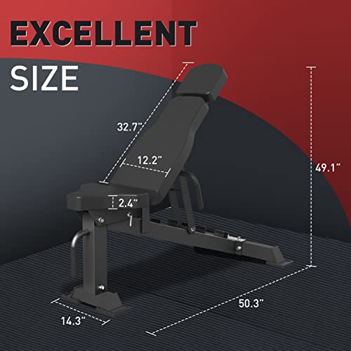 Mikolo 2.36'' x 2.36'' Folding Wall Mounted Squat Rack, 1000 Pounds Capacity Power Rack with Black Weight Bench,Pull Up Bar, J Hooks and Other Attachments, Space-Saving Home Gym,White