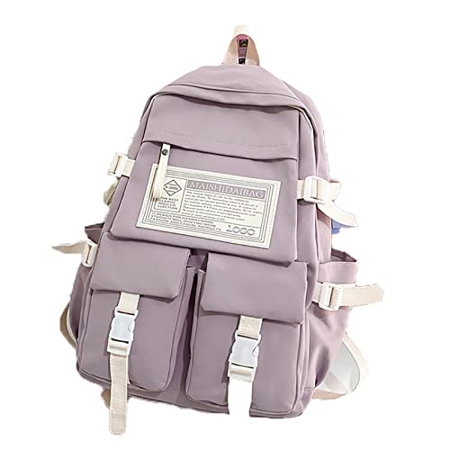Women College Backpack Multipocket Nylon Waterproof Rucksack Portable Summer Travel Bag Large Capacity Casual Daypack,Purple,45 * 32cm