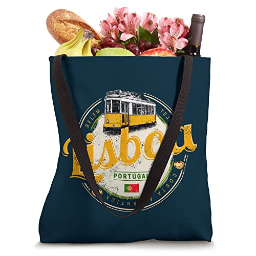 Lisbon Portugal with Retro Tram Vintage Souvenir Tote Bag