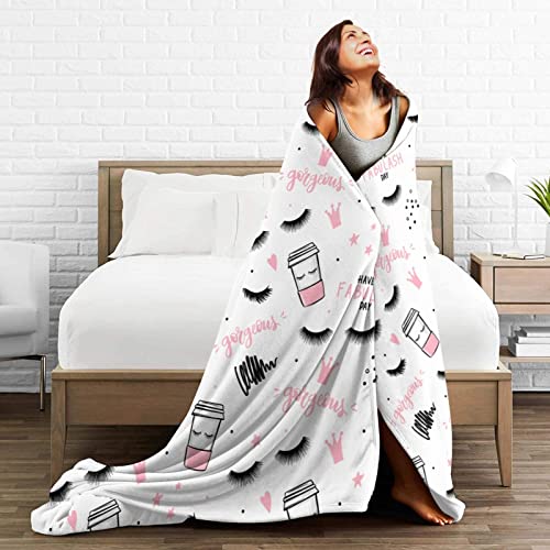 Lashes Mascara Coffee Cup Blanket Throw Blanket Lightweight Microfiber Blankets for Bed Couch Sofa Blanket Quilt 50"X40"