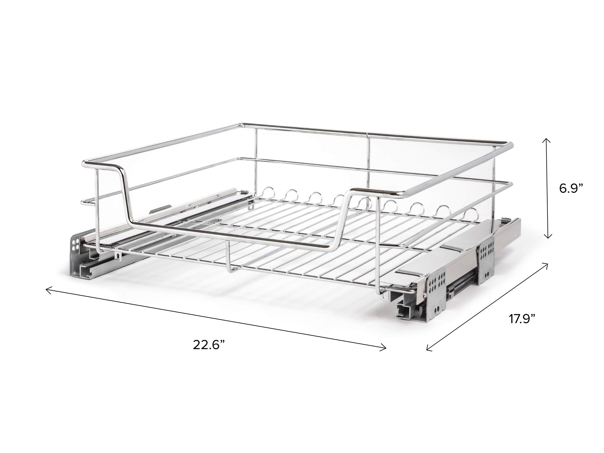 NewAge Products Home Cabinet 24 in. Pull-Out Basket, Kitchen Cabinet Pull Out Organizers, Heavy Duty Steel Under Cabinet Storage Sliding Drawer, Chrome Finish, 80612