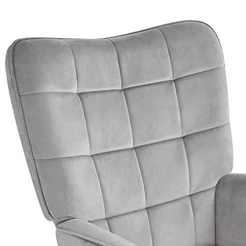 Yaheetech Accent Chairs Set of 2, Armchairs with Gold Metal Legs, Modern Living Room Chairs for Home Office/Bedroom, Light Gray, 2pcs