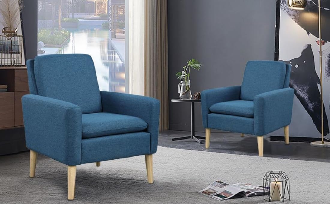 Lohoms Modern Accent Fabric Chair Single Sofa Comfy Upholstered Arm Chair Living Room Furniture Navy Blue