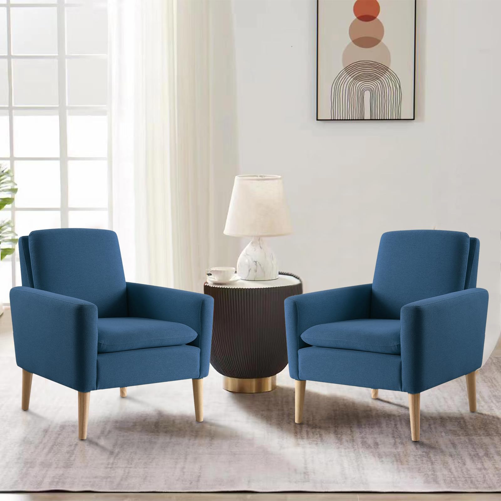 Lohoms Modern Accent Fabric Chair Single Sofa Comfy Upholstered Arm Chair Living Room Furniture Navy Blue