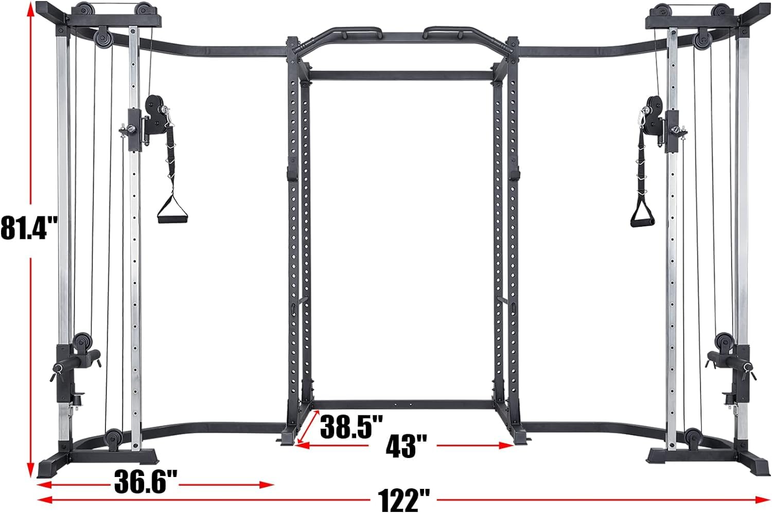 fissfire Power Cage with Cable Crossover Home Gym 1200lbs Workout Equipment Pulley System Gym Squat Rack