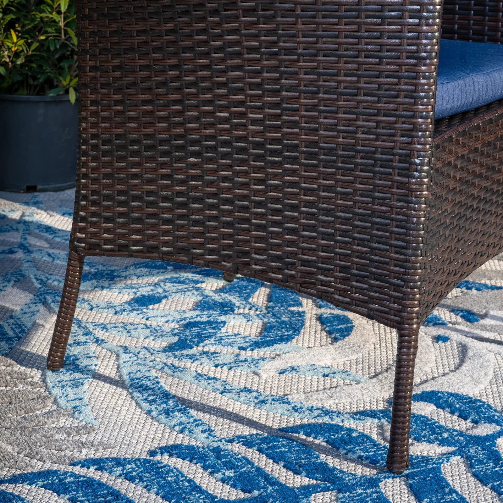 PHI VILLA Patio Wicker Chair Set of 2, Outdoor Modern PE Rattan Armchair with Removable Cushions for Deck, Porch, Balcony