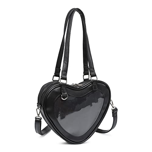 Emprier Women Heart Shaped Shoulder Bags Clear Tote Purse Ita Bag Backpack Cross body Purse for Anime Pins