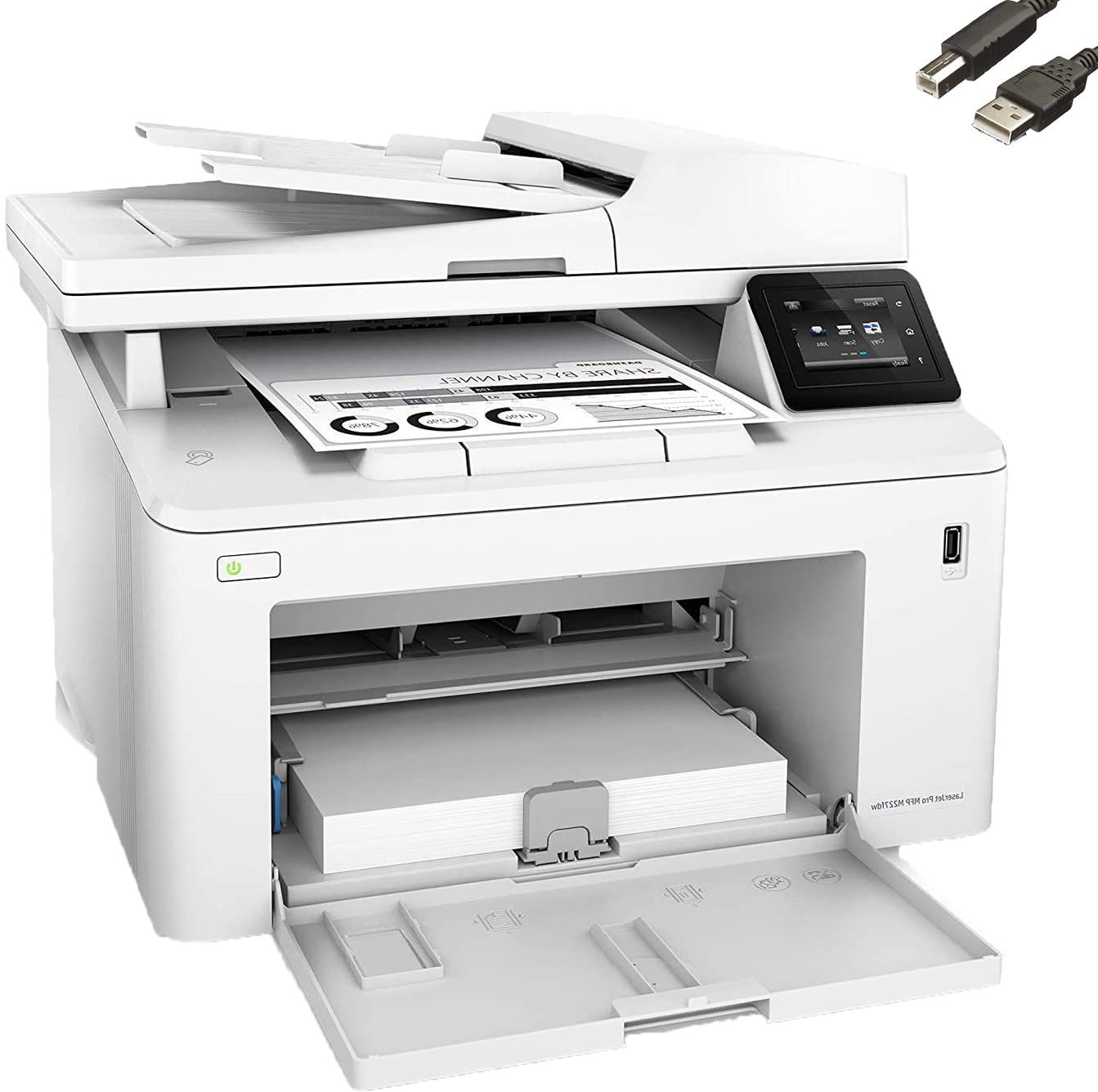 HP Laserjet Pro MFP M227fdwC All-in-One Wireless Laser Printer, Print Scan Copy Fax, Auto 2-Sided Printing, 1200 x 1200 dpi, 30 ppm, Compatible with Alexa, Bundle with JAWFOAL Printer Cable