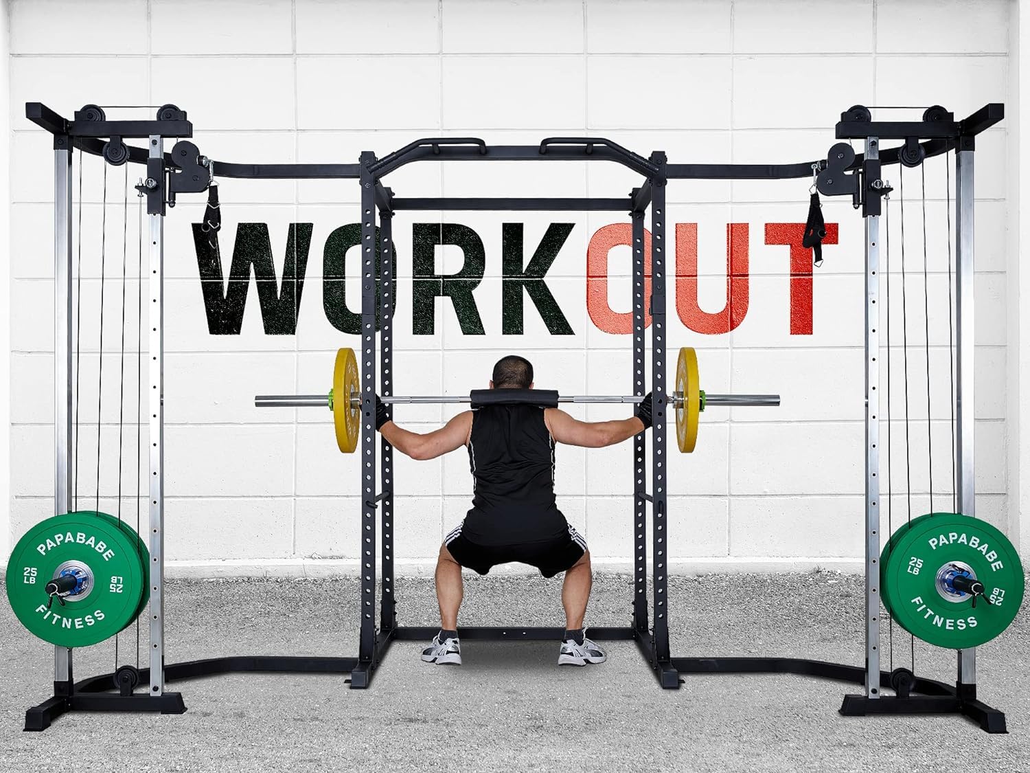 fissfire Power Cage with Cable Crossover Home Gym 1200lbs Workout Equipment Pulley System Gym Squat Rack