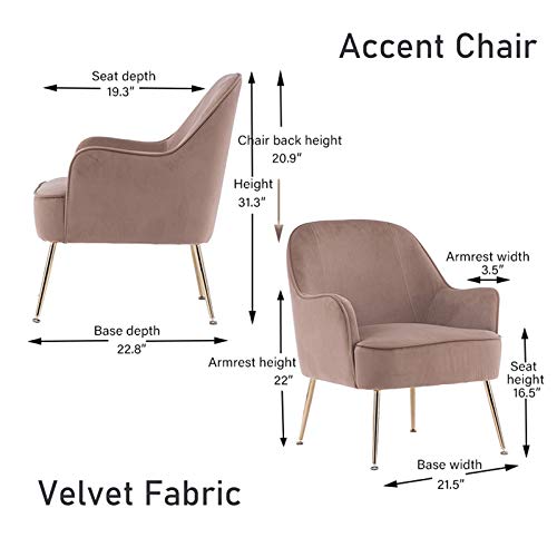 Olela Accent Chair with Arms Upholstered Velvet Side Chairs for Living Room Bedrooms Comfy Decortive Modern Mid-Back Leisure Chair with Adjustable Footpad (Brown)
