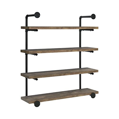 Overstock Condou Black Metal 40-inch Wall Shelf Grey Driftwood Oak Finish, Wood Finish