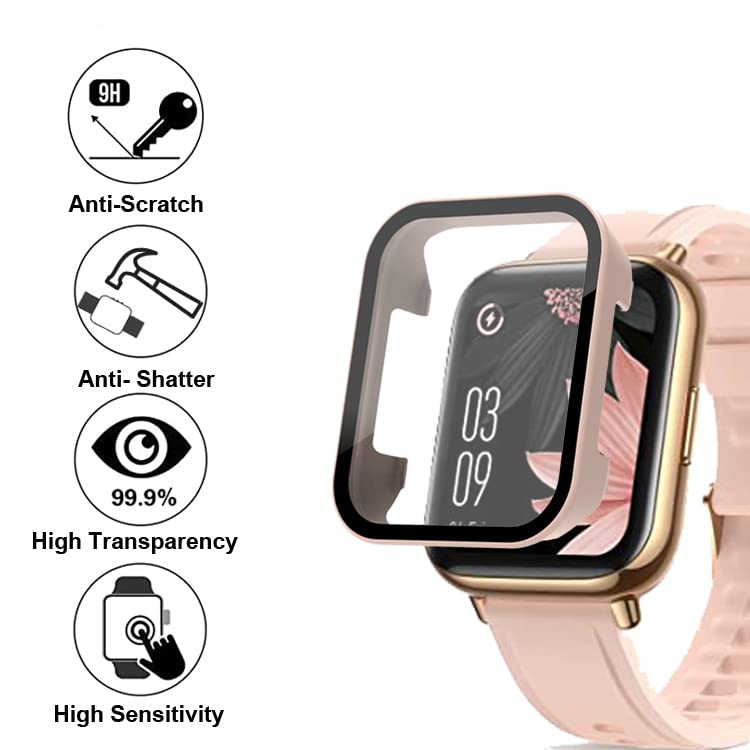 smaate Smartwatch Case with Screen Protector Compatible with ENOMIR ID208BT, SKG V7 PRO and AGPTEK LW31 1.69β Smartwatch, Hard PC Case with Tempered Glass Build-in, Protecting Body & Screen