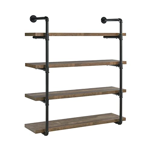 Overstock Condou Black Metal 40-inch Wall Shelf Grey Driftwood Oak Finish, Wood Finish