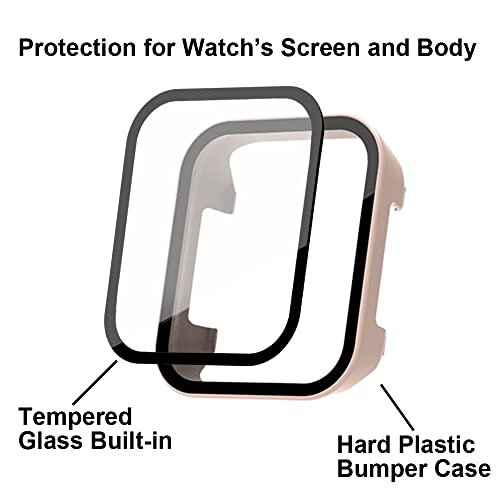 smaate Smartwatch Case with Screen Protector Compatible with ENOMIR ID208BT, SKG V7 PRO and AGPTEK LW31 1.69β Smartwatch, Hard PC Case with Tempered Glass Build-in, Protecting Body & Screen