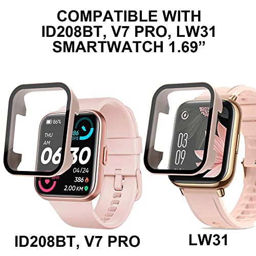 smaate Smartwatch Case with Screen Protector Compatible with ENOMIR ID208BT, SKG V7 PRO and AGPTEK LW31 1.69β Smartwatch, Hard PC Case with Tempered Glass Build-in, Protecting Body & Screen