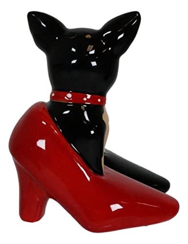 Set Of 1 Dogs In Red And Black Pump Heel Shoes Salt And Pepper Shakers