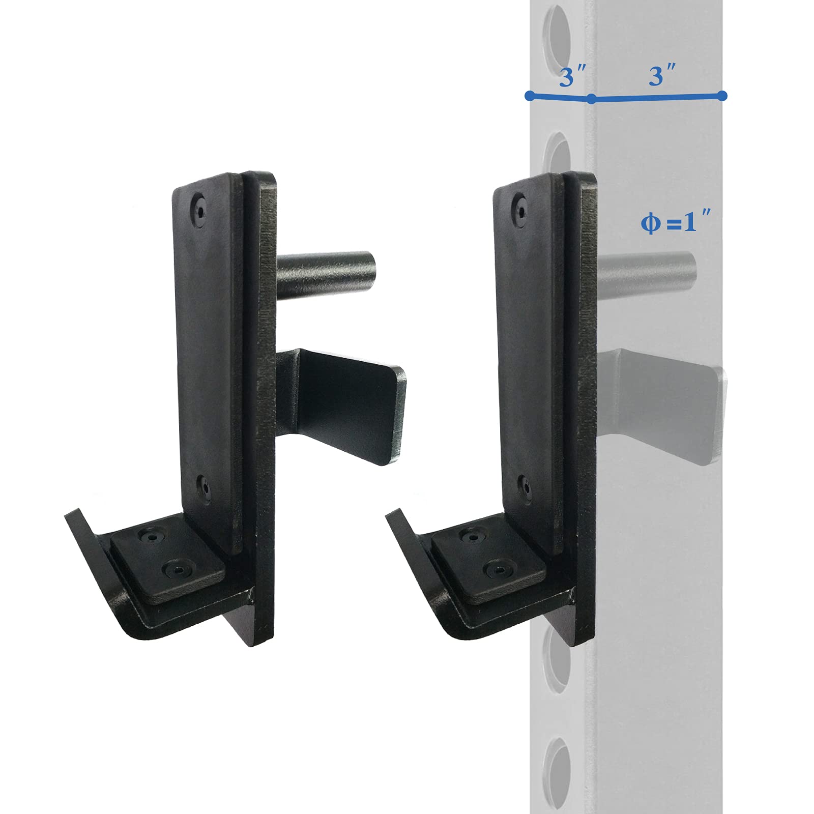 Power Rack Attachment Steel J Hooks for Power Racks fit 3x3 inches Square Tube with 1 inch Hole Power Cages Capacity of 800lb (Pair)