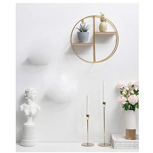 QUUL Round Wood Hanging Wall Shelf, Decorative Wall Mounted Iron Floating Shelf for Home Office Decoration