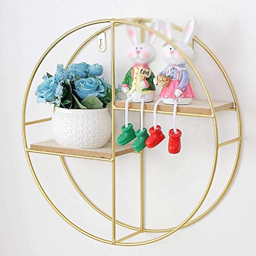 QUUL Round Wood Hanging Wall Shelf, Decorative Wall Mounted Iron Floating Shelf for Home Office Decoration