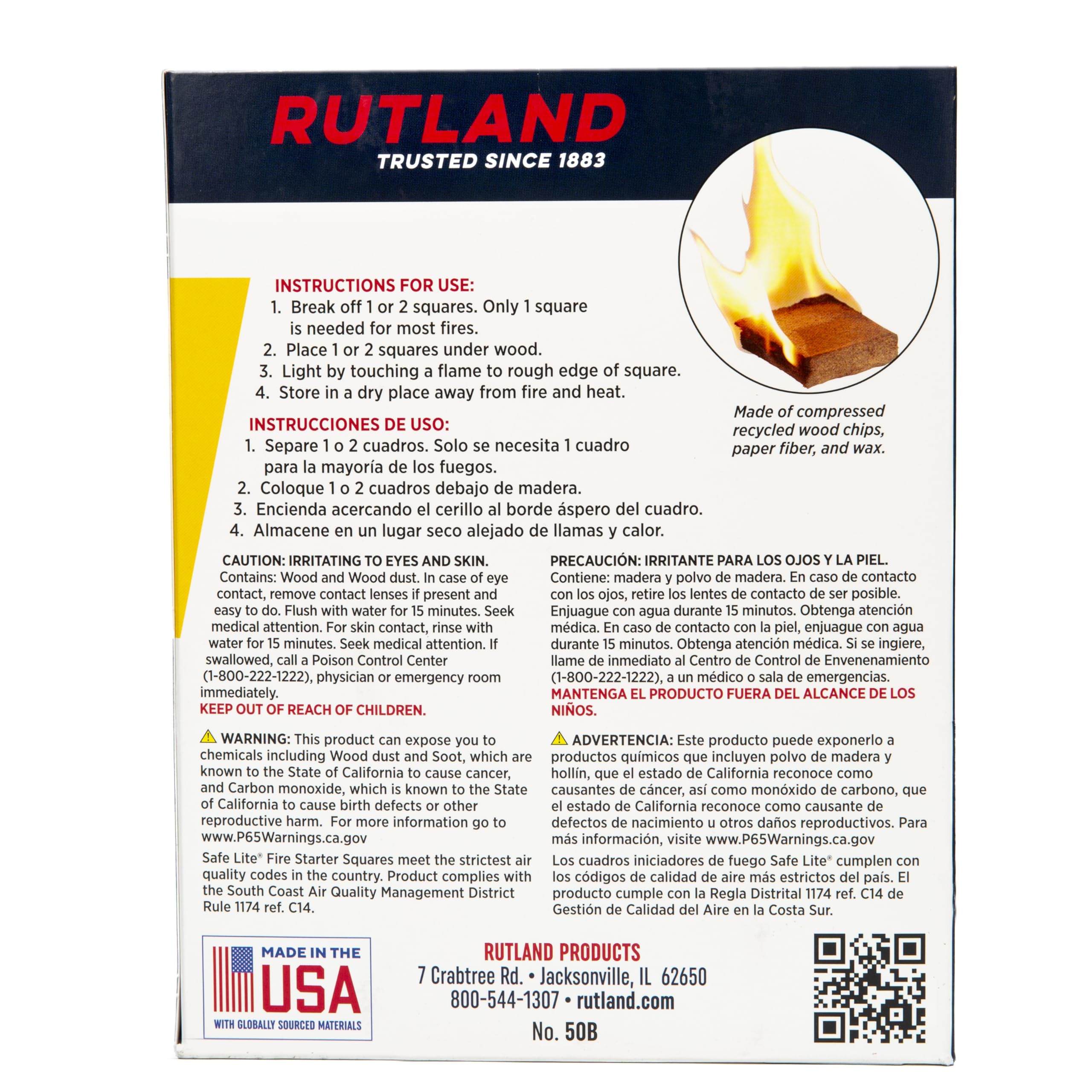 Rutland 50B Safe Lite Fire Starter Squares, 144 Squares