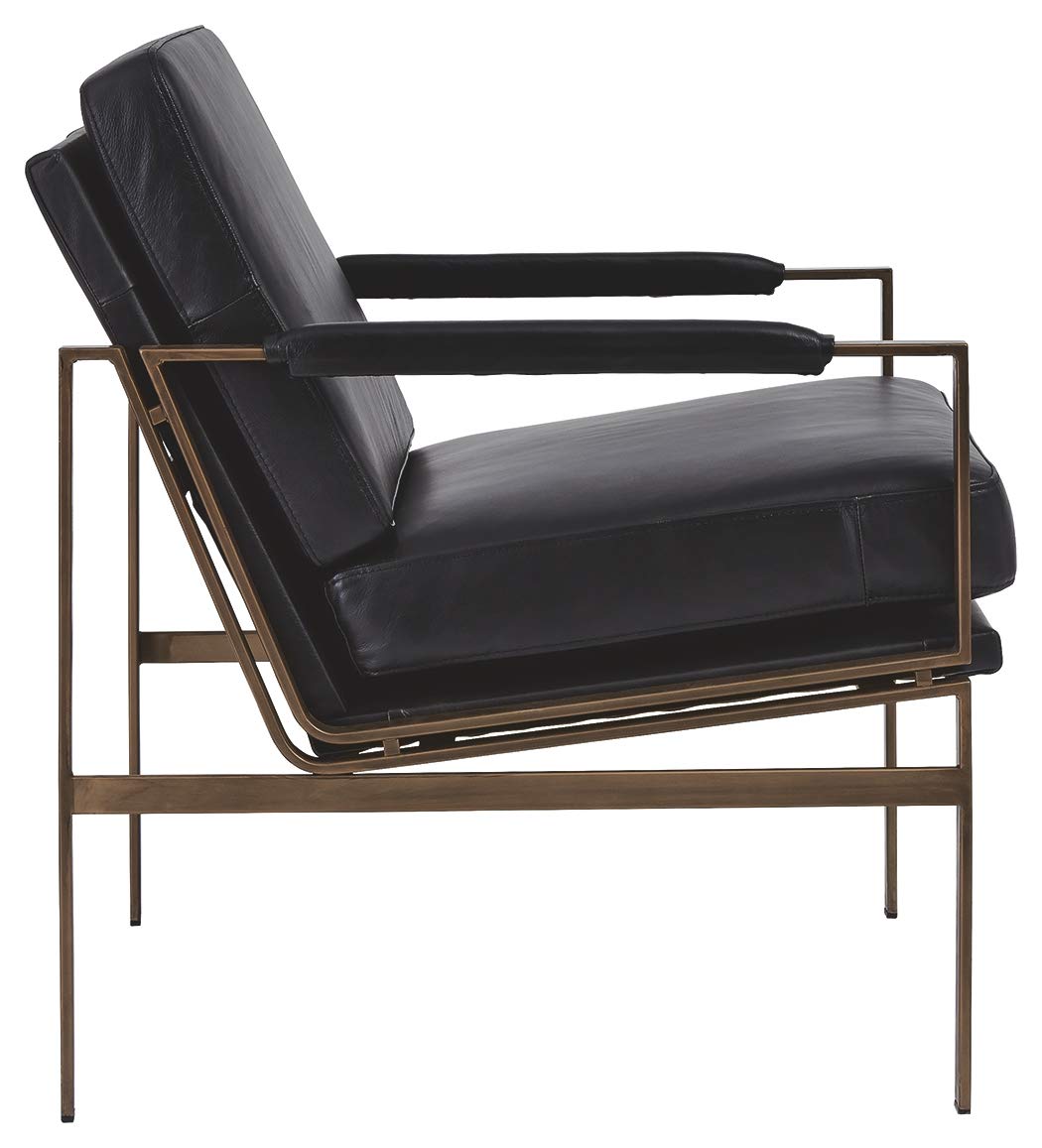 Signature Design by Ashley Puckman Mid-Century Modern Leather Accent Chair, Black