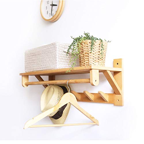 PIBM Stylish Simplicity Shelf Wall Mounted Floating Rack Shelves Solid Wood Coat Rack Bedroom Living Room Hangers Simple Save Space, Wood , 60x23.5x23.2cm
