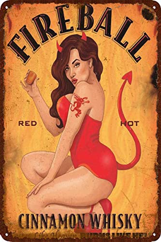 Fireball Cinnamon Whisky Tin Sign Wall Art For Man Cave,Art Poster For Bar Pub Garage Kitchen Garden Bathroom Office Home,8x12 inch