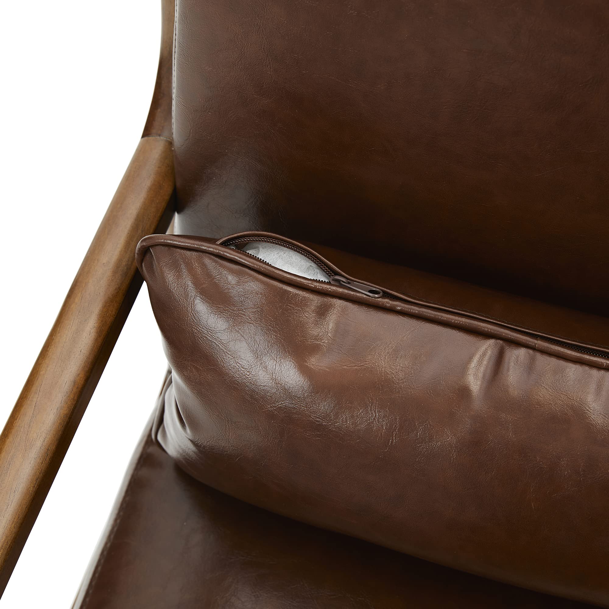 Glitzhome 2 Set Mid Century Coffee Accent Armchair, Single Reading Armchair PU Leather Lounge Chair with Walnut Ruberwood Frame