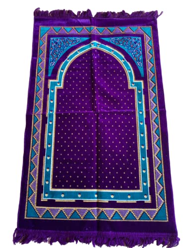 KD Islamic Prayer Rugs, Muslim Prayer Mats, Velvet Sajjadah, Janamaz, Islamic Gifts (Purple)