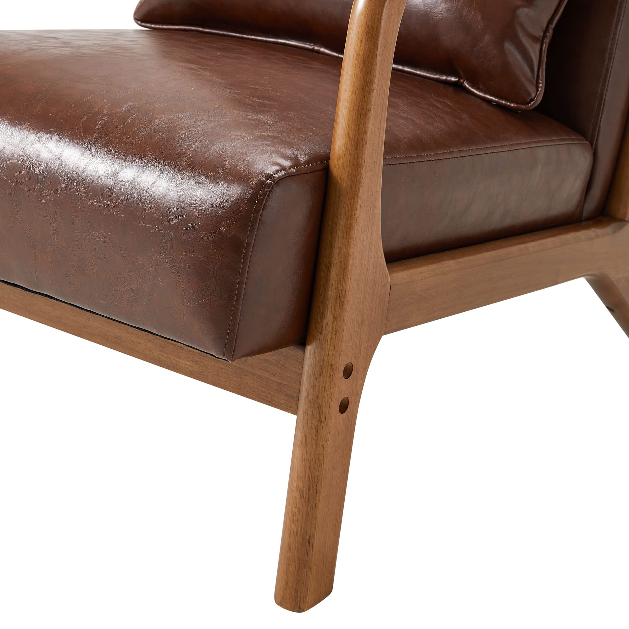 Glitzhome 2 Set Mid Century Coffee Accent Armchair, Single Reading Armchair PU Leather Lounge Chair with Walnut Ruberwood Frame