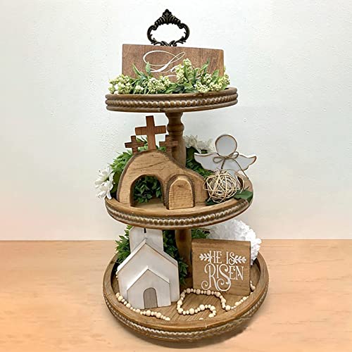 Easter 4Pcs Jesus Tomb-Easter Tray Bundle Kit Tiered Tray Decor, Rustic Tiered Tray, Wooden Easter Jesus Sign Tiered Tray Decorations