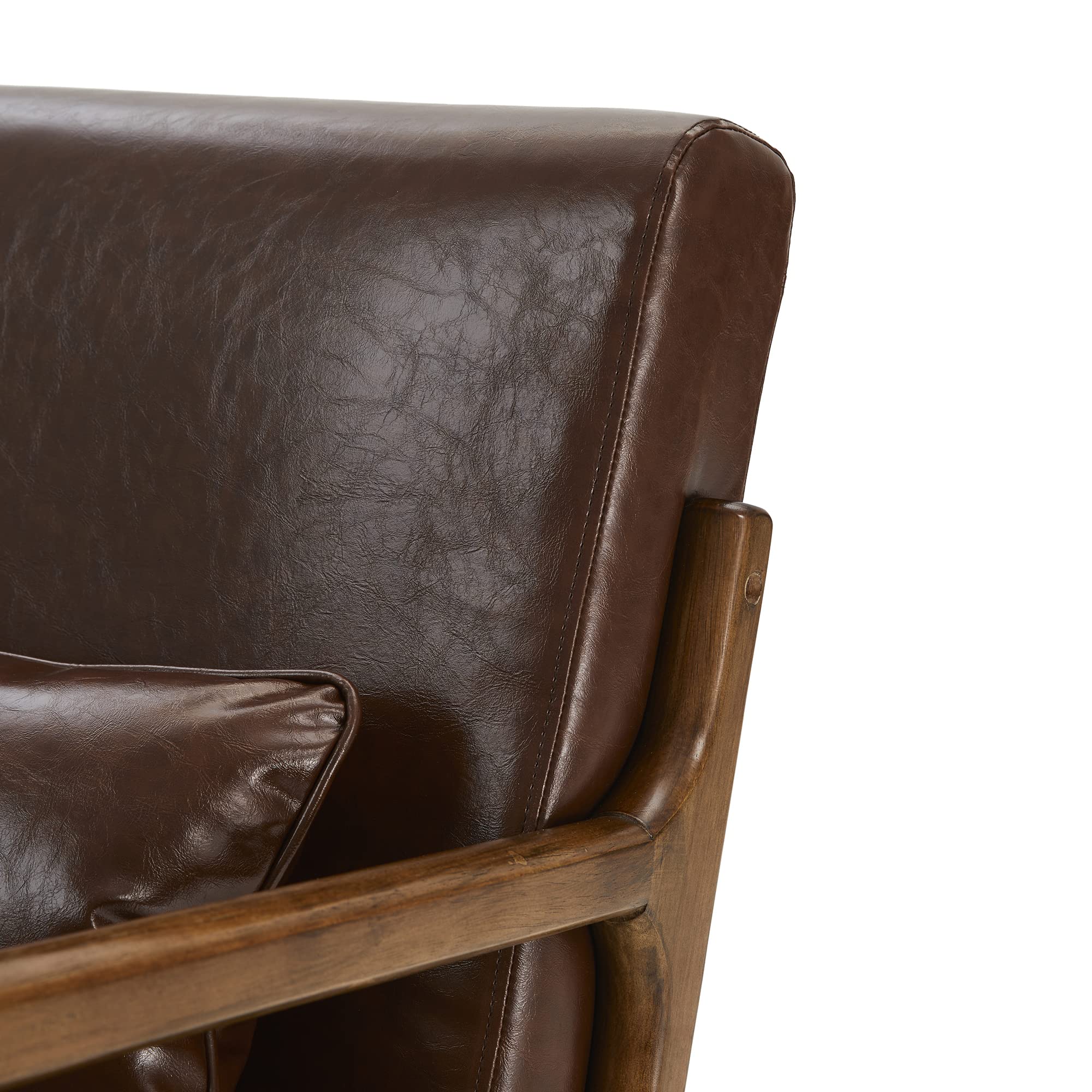 Glitzhome 2 Set Mid Century Coffee Accent Armchair, Single Reading Armchair PU Leather Lounge Chair with Walnut Ruberwood Frame