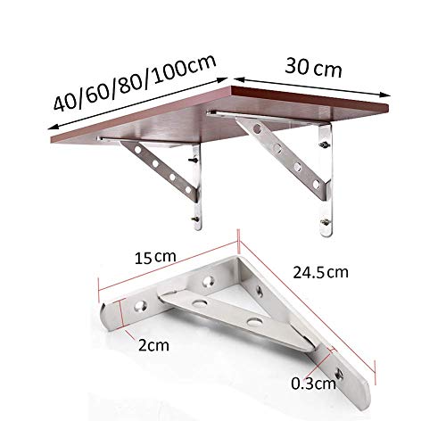 PIBM Stylish Simplicity Shelf Wall Mounted Floating Rack Shelves Stainless Steel Solid Wood Tripod Widening Thicken Small Items Storage,8 Sizes, a , 60x20x10.9cm