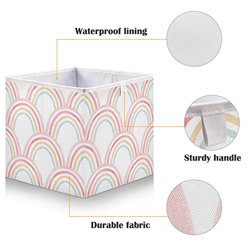 Kigai Pink Rainbow Cube Storage Bins - 11x11x11 In Large Foldable Storage Basket Fabric Storage Baskes Organizer for Toys, Books, Shelves, Closet, Home Decor