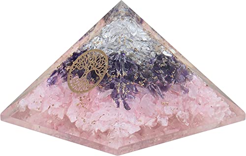 Rose Quartz Orgone Pyramid with Mix Healing Crystal for E-Energy Protection - Release Negative Energy - Positive Energy Generator - Reiki Charged Chakra Balance Orgonite Crystals - Meditation Pyramid