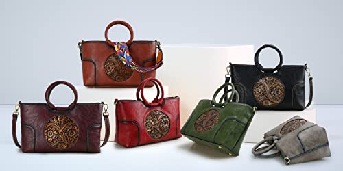Purse And Handbags for Women Shoulder Bags Top Handle Medium Satchel Vintage Embossing Crossbody Bag (black)