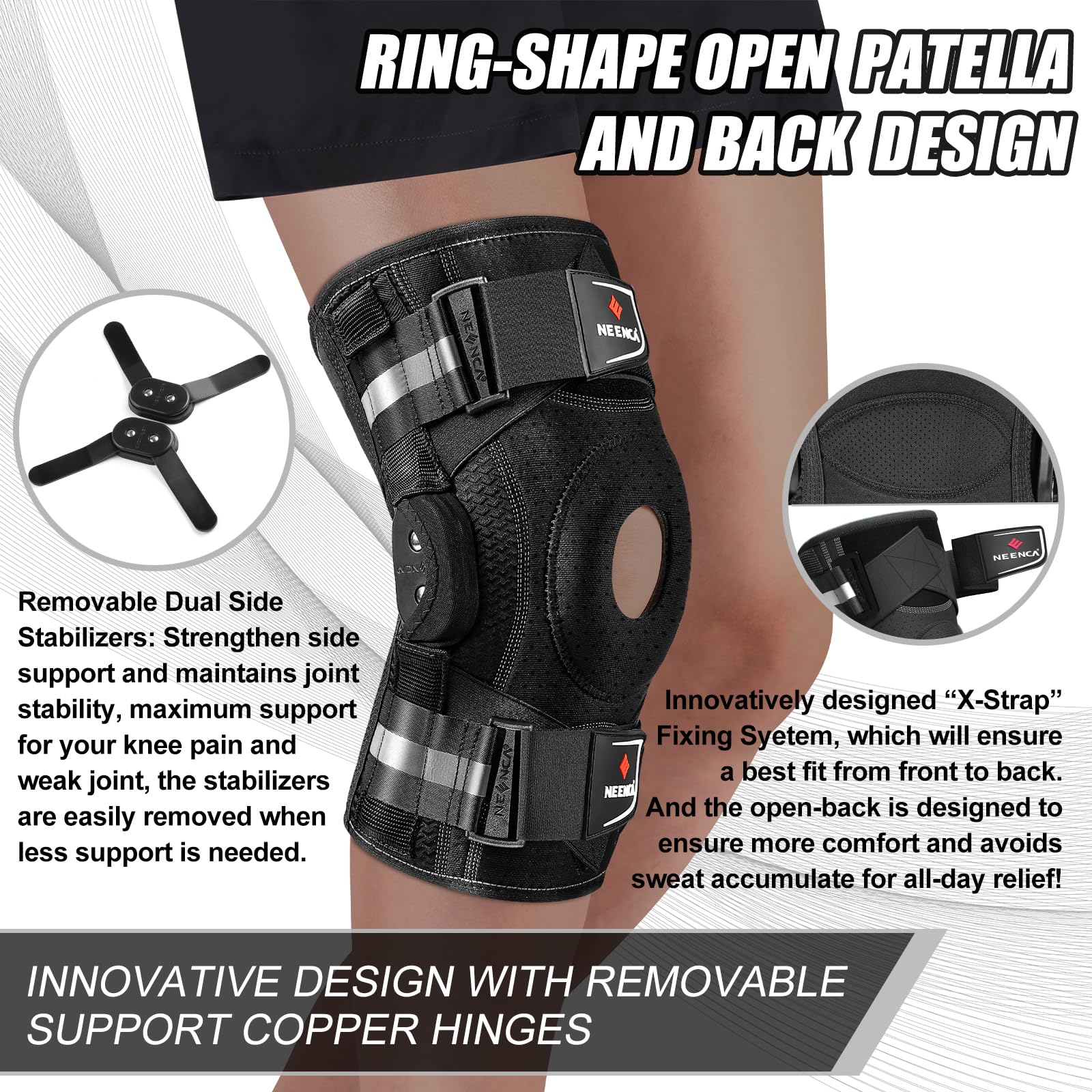 NEENCA Professional Knee Brace for Knee Pain, Hinged Knee Support with Patented X-Strap Fixing System, Strong Stability for Pain Relief, Arthritis, Meniscus Tear, ACL, PCL, MCL, Runner, Sport, Workout