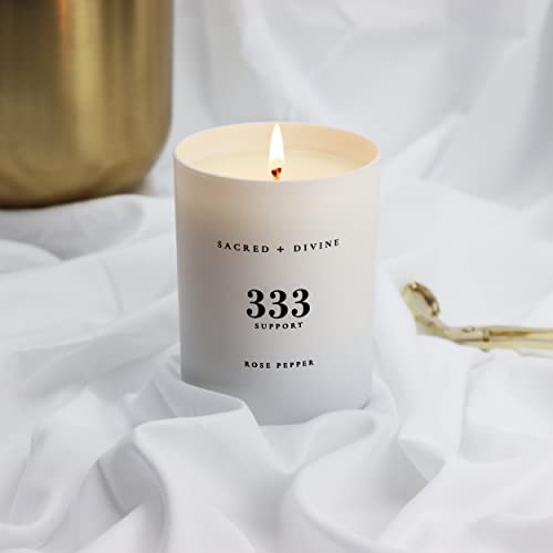 Sacred + Divine 333 "Support Scented Intention Candle, Rose Pepper, Angel Number Manifestation Candle, Soy Coconut Aromatherapy Candle with 80 Hour Burn Time