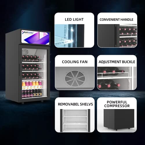 NAFCOOL Sub Zero Commercial Beverage Refrigerator Cooler, 3 Cu Ft Mini Small Undercounter Countertable Refrigerator Drink Display Fridge with Glass Door Home or Sale Used,ETL & NSF Approval, 20" Wide